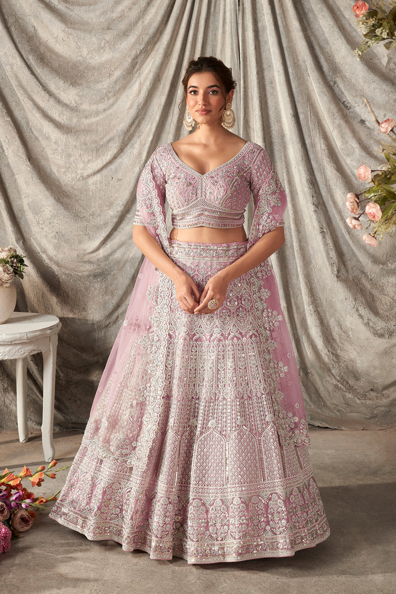 Onion Pink Net Bridal Lehenga – Rang Roop Online
