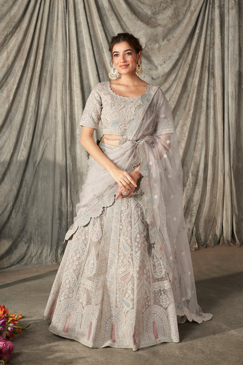 Grey Net Bridal Lehenga – Rang Roop Online