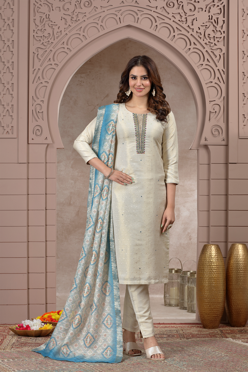 Off White Cutdana Tissue Suit Set – Rang Roop Online