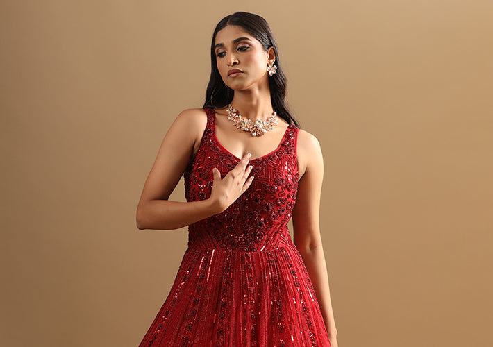 Onion Pink Mirror Embellished Bridal Gown – Rang Roop Online